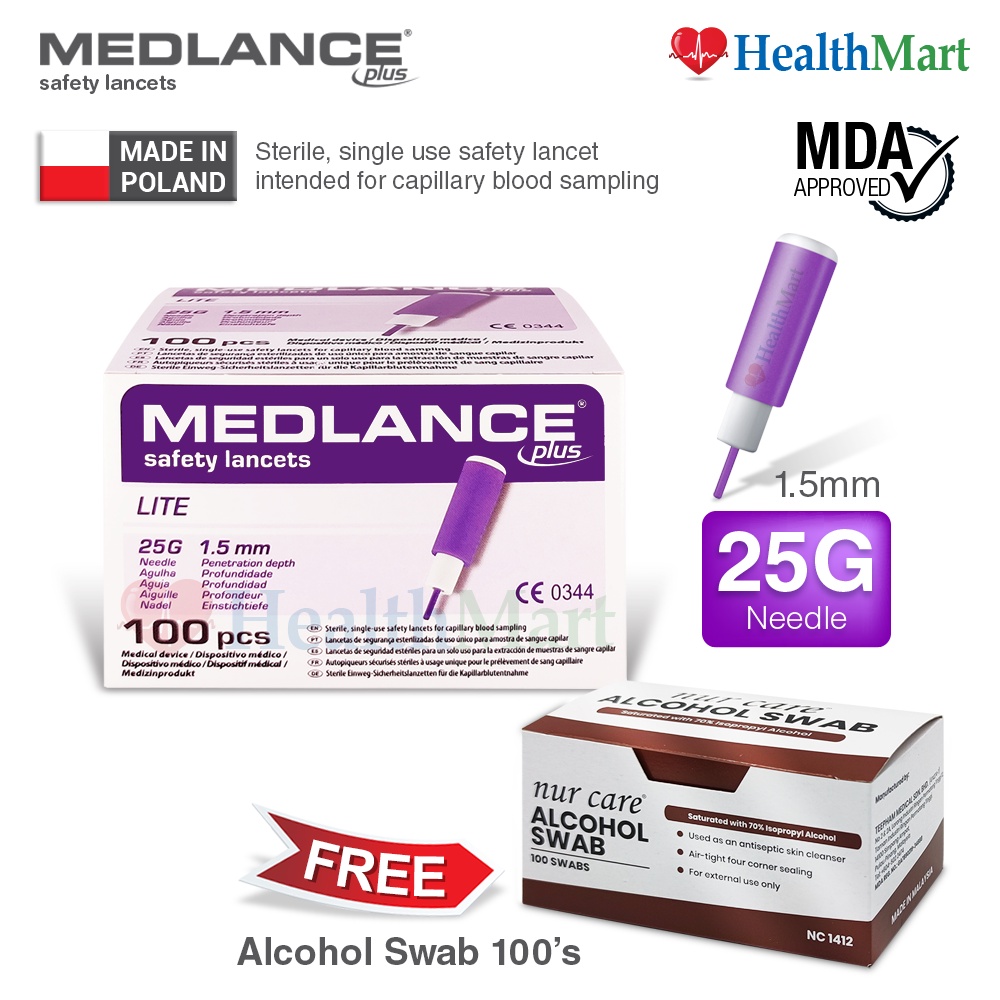 NEW MEDLANCE SAFETY LANCET 25G 100PCS FREE ALCOHOL SWAB 100'S | Shopee ...
