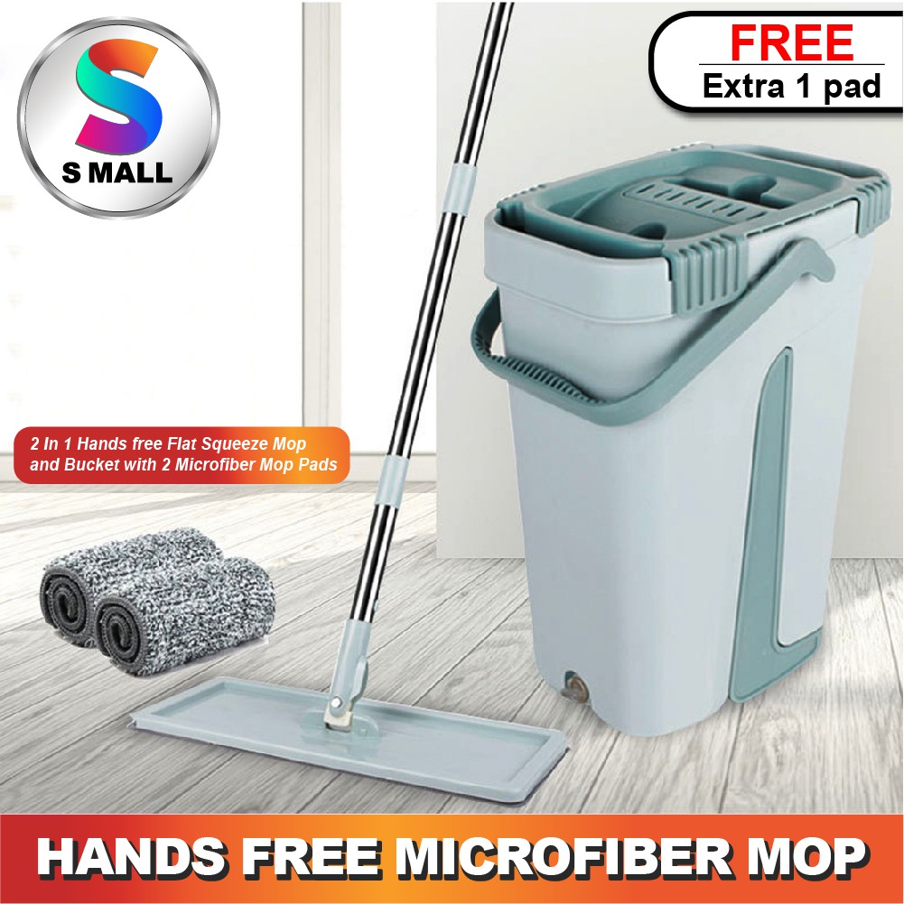 S MALL 2 In 1 MICROFIBER MOP PAD Hands free Flat Squeeze Mop and Bucket ...