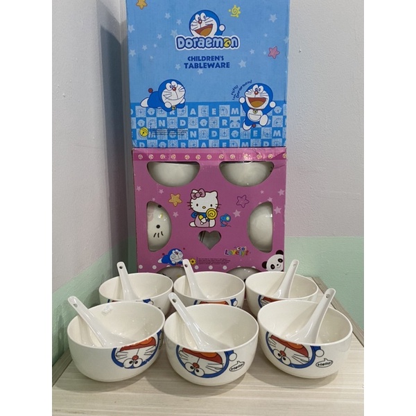 6pc Cartoon Kitchen Bowl Glass set with spoon READY STOCK. Doraemon and ...