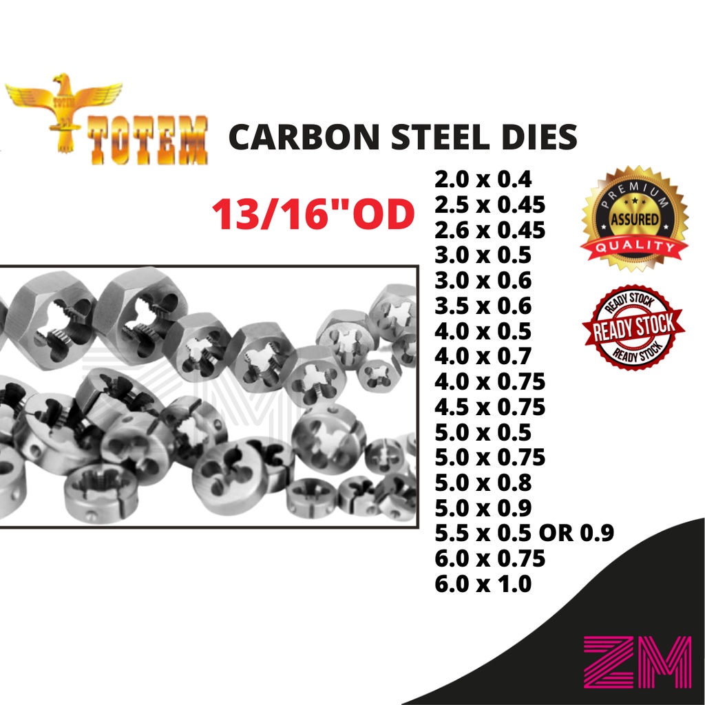TOTEM 13/16"OD Outside Diameter Carbon Steel Dies - External Threading Industrial Heavy Duty ...