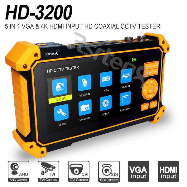 Rsrteng HD-3200 4K 8MP 5"TFT CVI TVI AHD Analog CCTV Camera Tester VGA ...