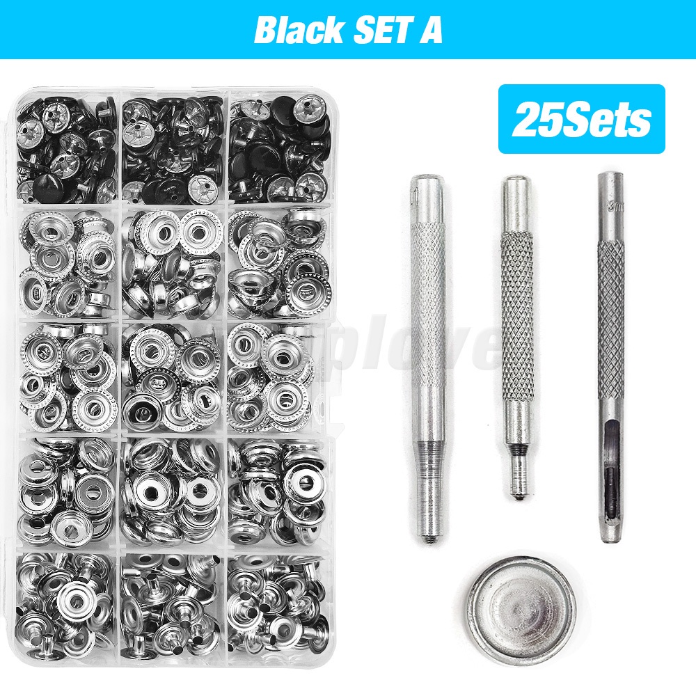 25 Sets 12.5/15/17/20mm Metal Press Stud Snap Button Popper Fastener ...