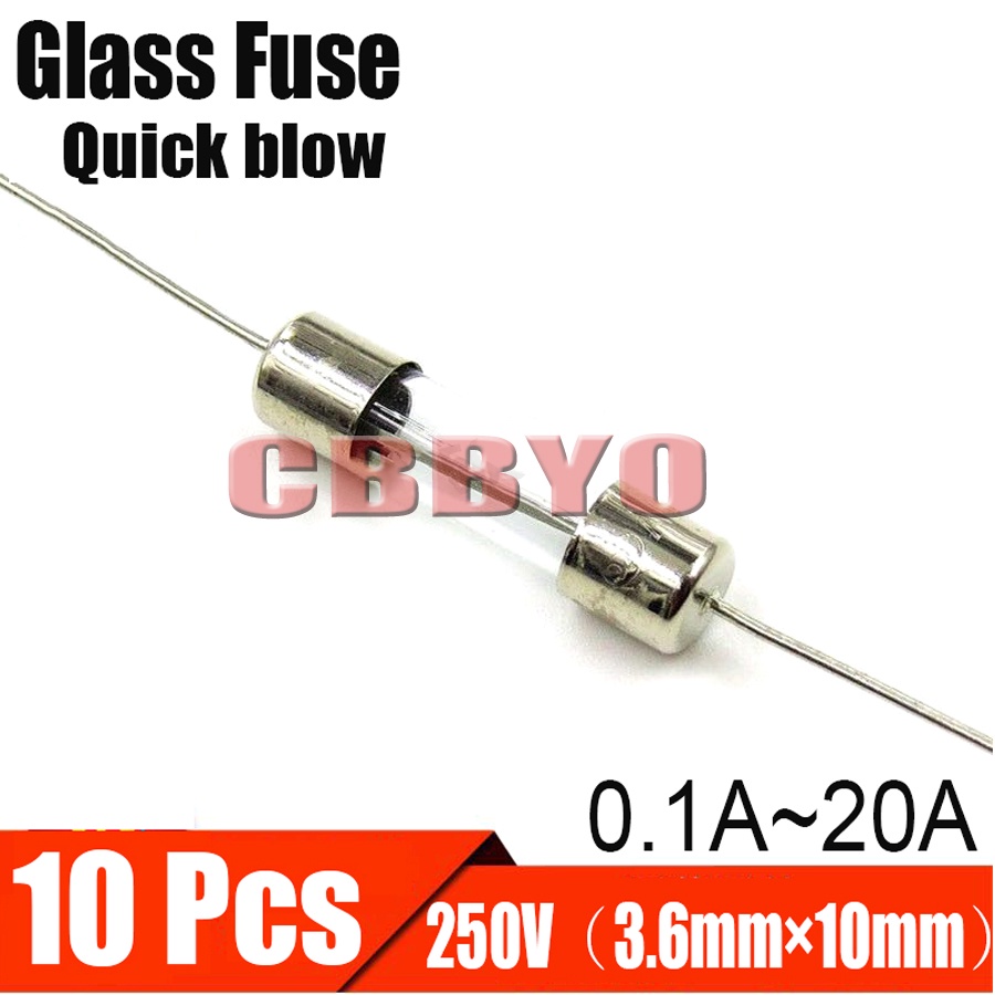 10Pcs Quick blow Glass Fuse 250V 0.1A 0.2A 0.25A 0.5A 0.75A 1A 2A 1.25A 1.6A 2A 3A 3.15A 4A 5A ...