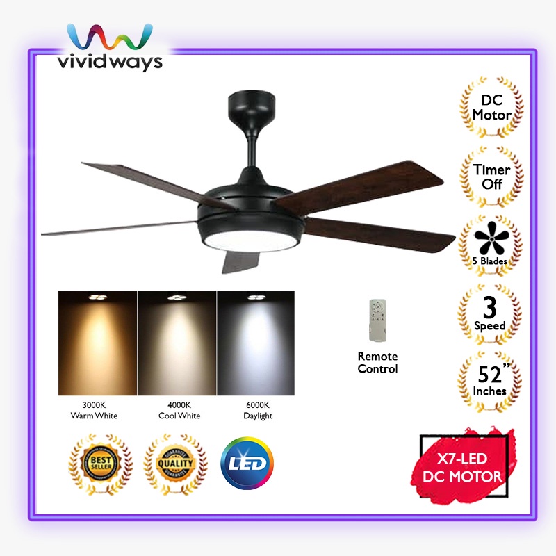 K2 VIVIDWAYS X7 LED-DC MOTOR 52" CEILING FAN WITH LED LIGHTS 3K 4K 6K ...
