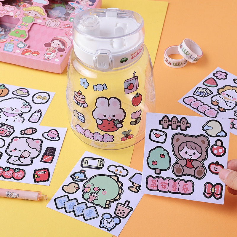 5 Sheets Cute Cartoon Waterproof PVC Stickers Student Stationery Deco ...