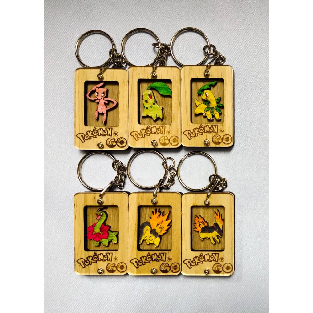 MYC rantai kunci Pokemon Wood Key chain DIY Handmade Pokedex Cute ...