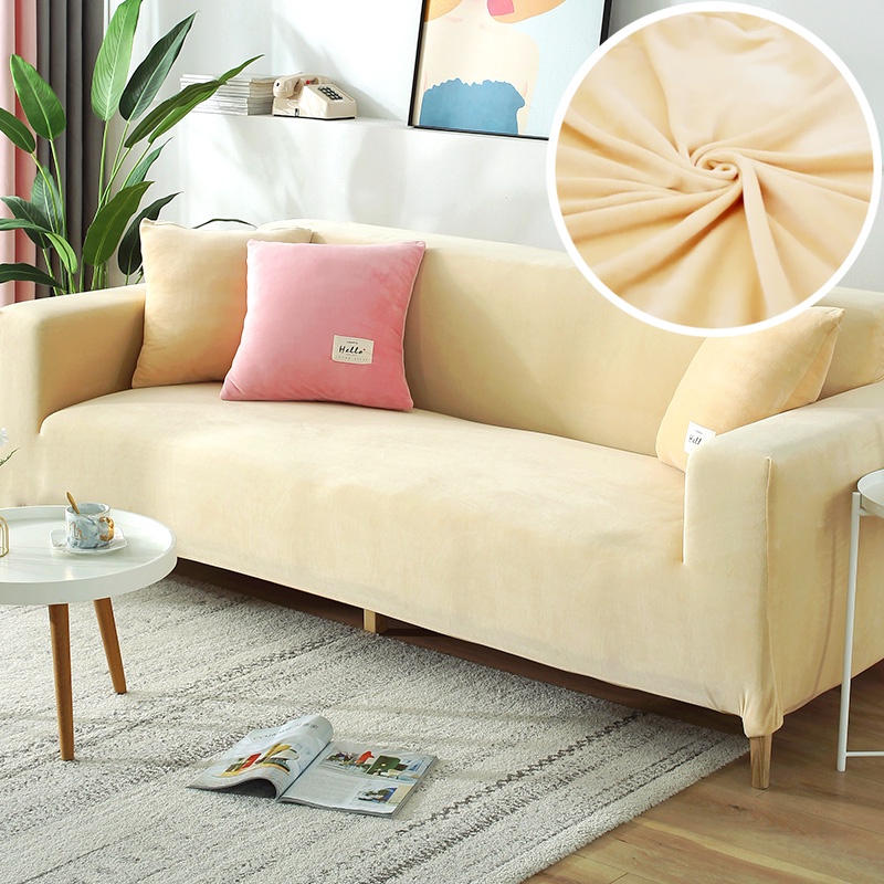1 Piece Velvet Fabric Sarung Sofa Covers Elastic Sectional Couch Cover ...