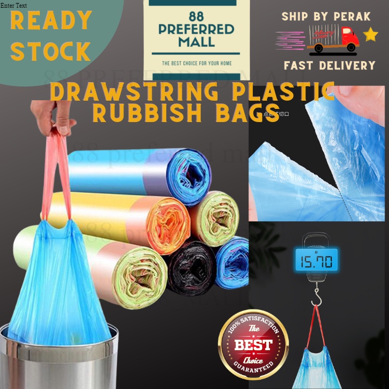 15pcs/roll Household Drawstring Plastic Rubbish Bags 垃圾袋 Plastik Beg ...