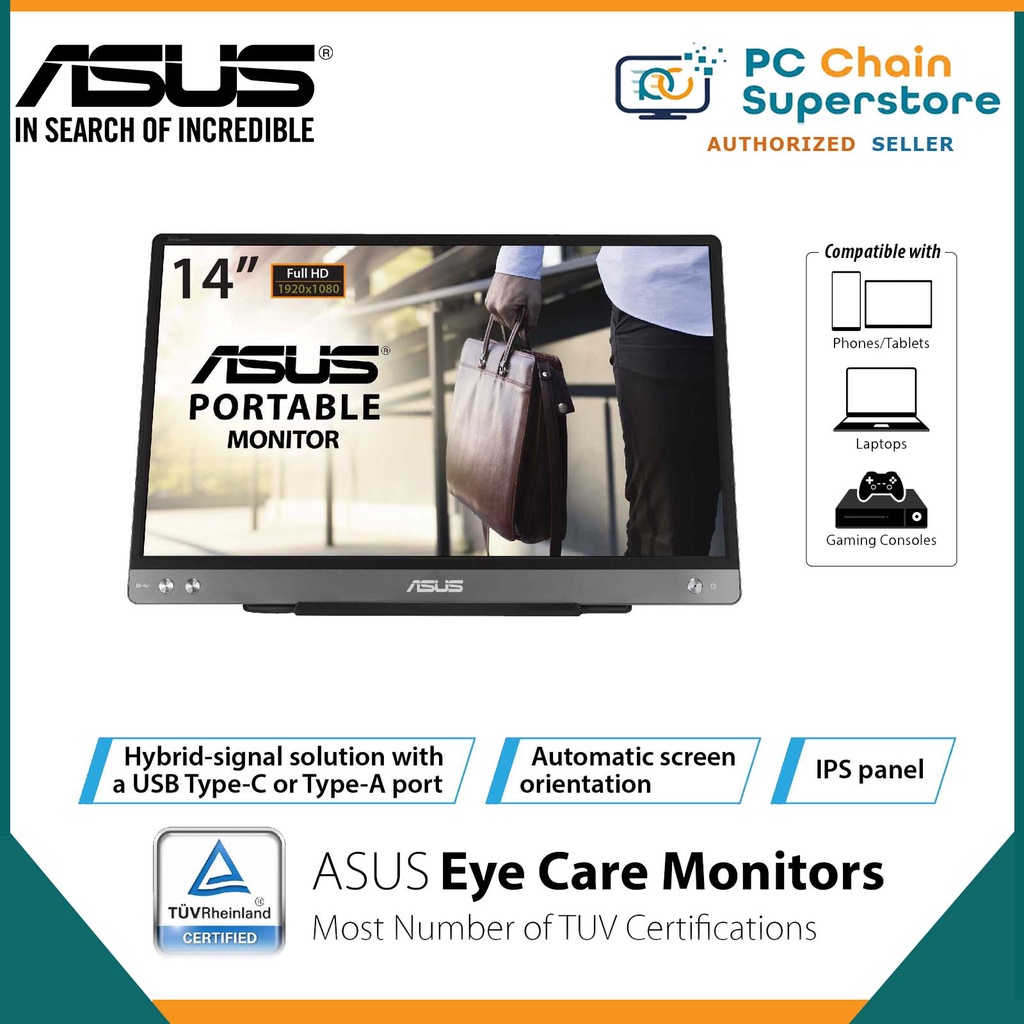 ASUS ZenScreen MB14AC Portable USB Monitor- 14 inch, IPS Full HD ...