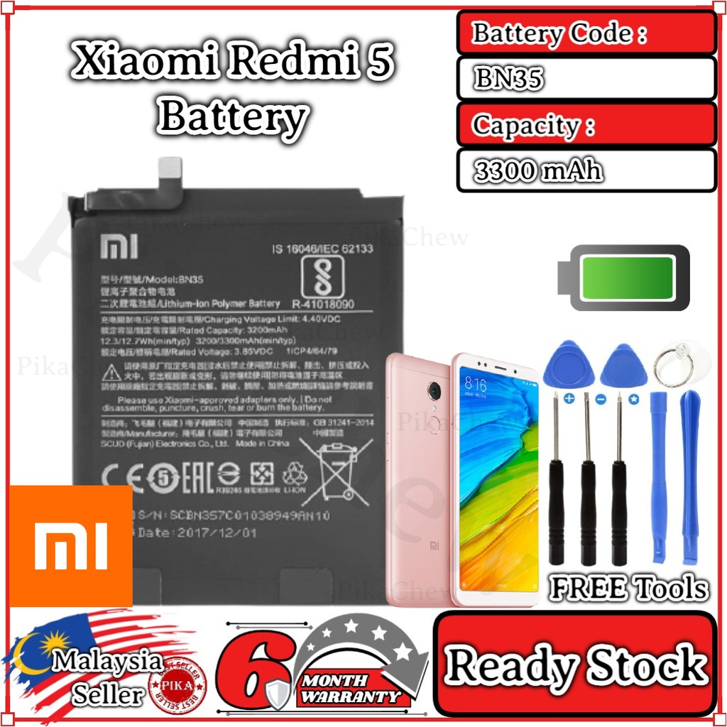 PIKA Compatible for Xiaomi Redmi 5 Battery Bateri BN35 Bateri ( 3300mAh ...