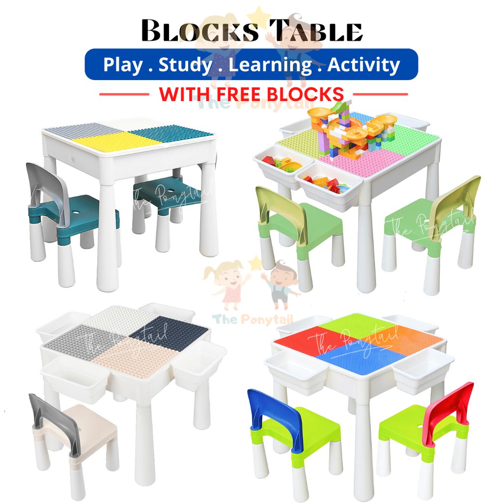 Building Block Table for Kids Toys Blocks Meja Belajar Meja Makan Study ...