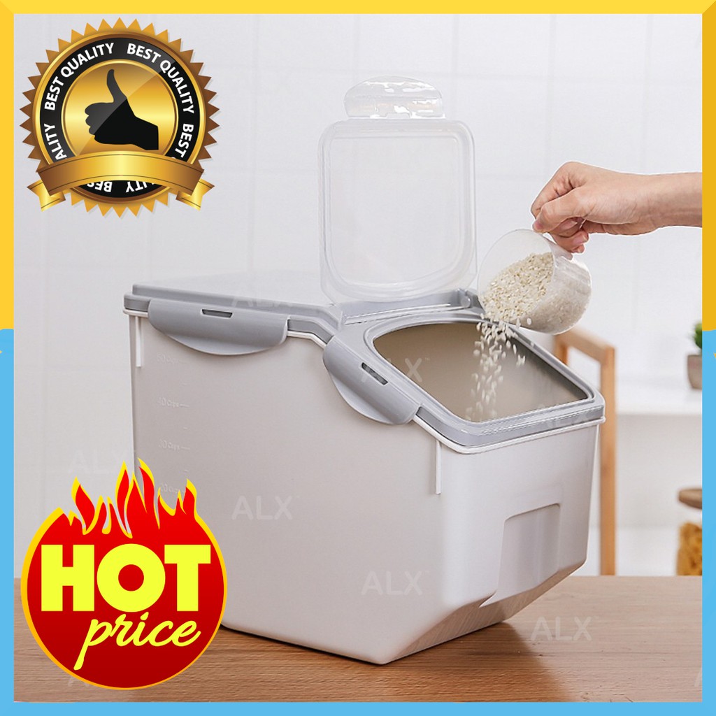 Ready Stock 10kg/15kg Rice Bucket Storage Container Kitchen with wheel ...