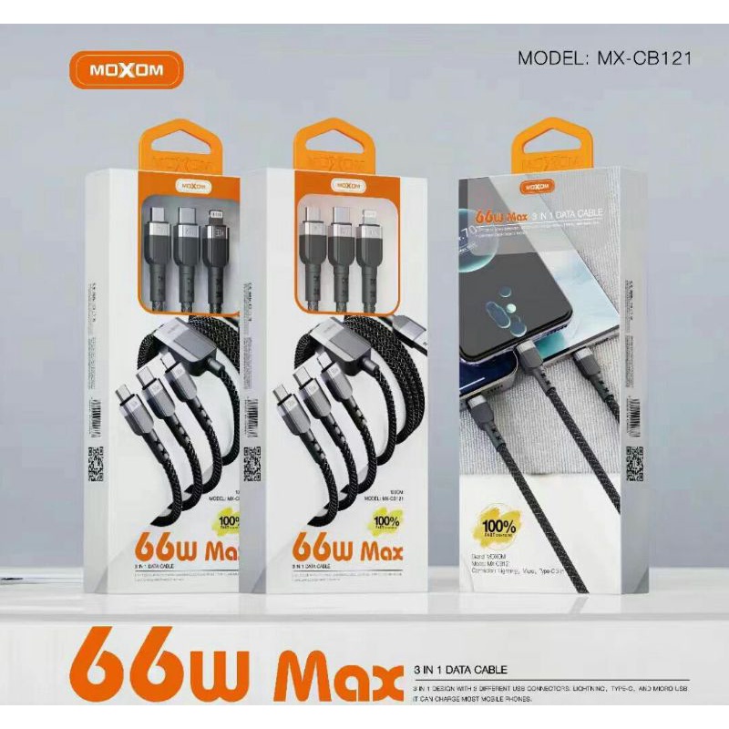 MOXOM ORIGINAL CB121 USB CABLE 3 IN 1 | Shopee Malaysia