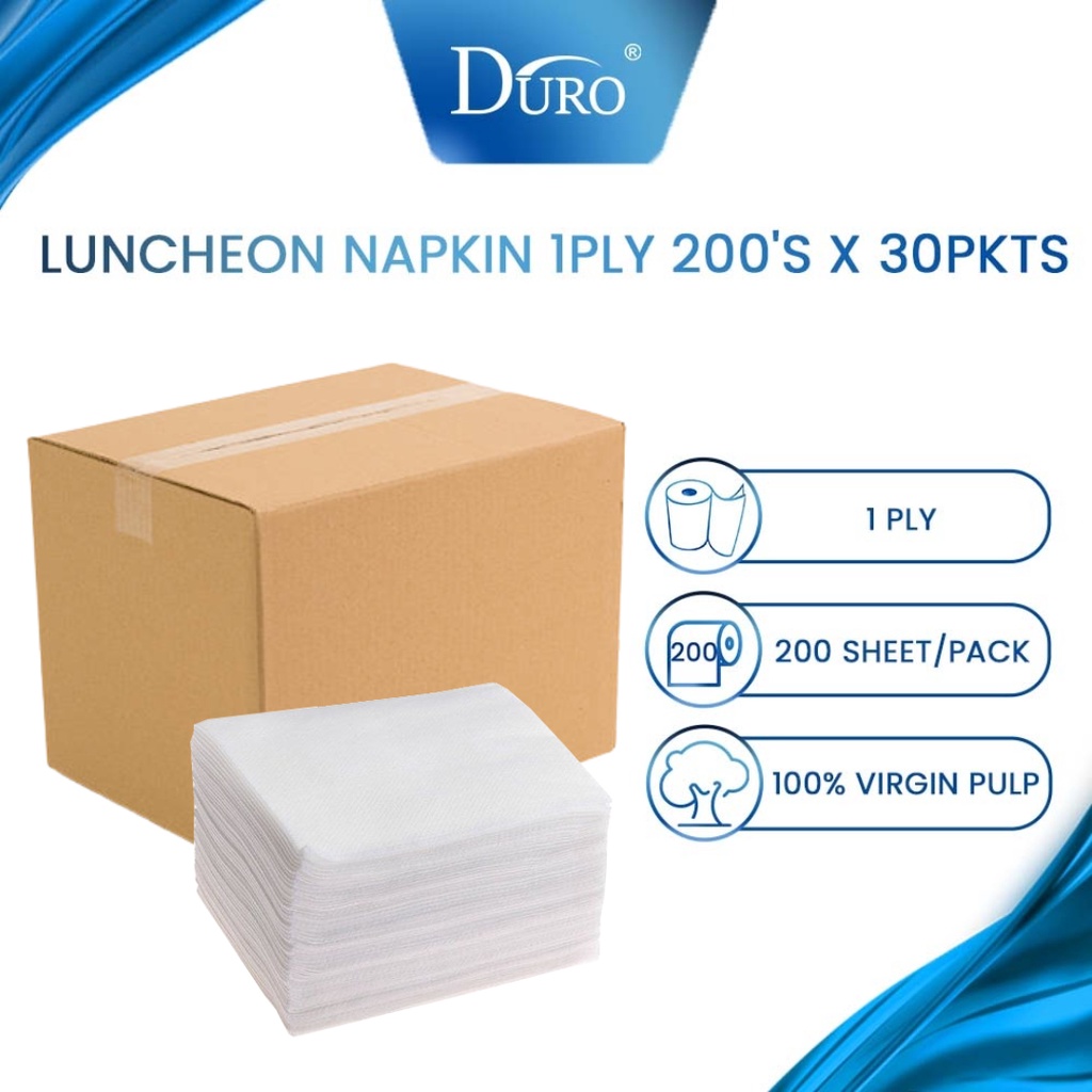 Duro TP113 Luncheon Napkin [Carton] 1ply 200's x 30pkts / Virgin Pulp ...