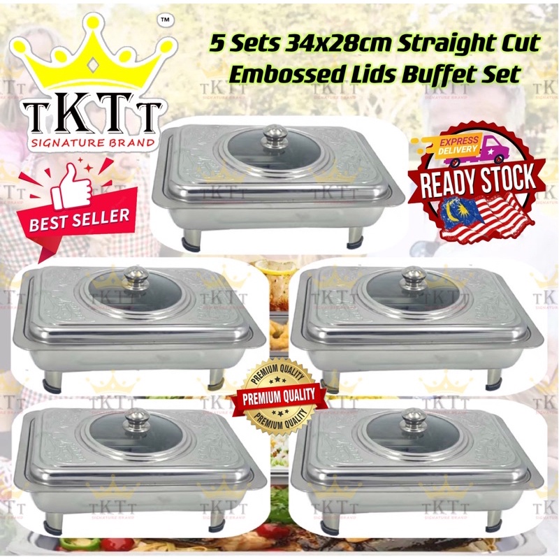 TKTT ™️ 5 Set 34x28 Embossed Lid Stainless Steel Buffet Set Catering ...