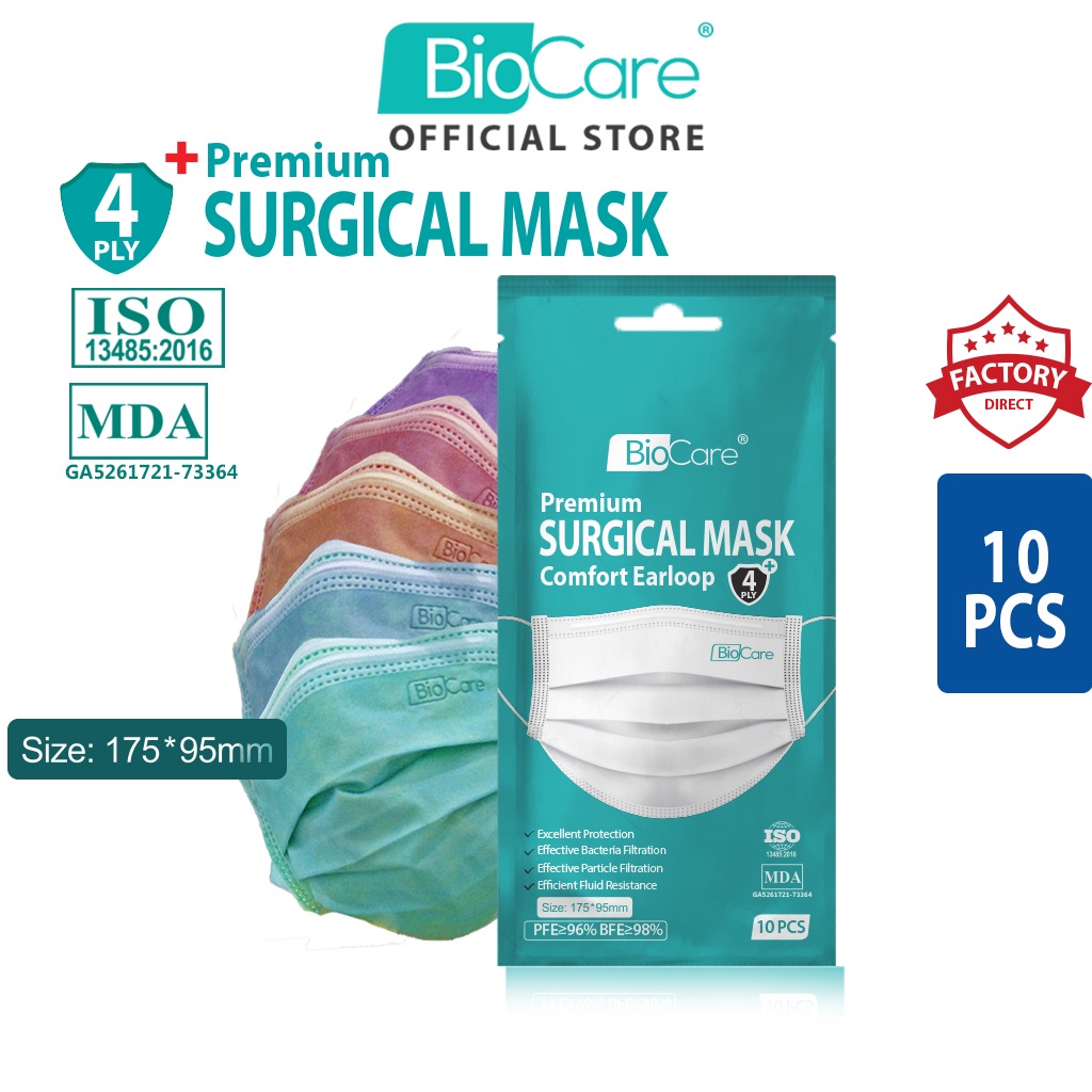 (MDA Approved Mask) Biocare Premium 4 ply Surgical Face Mask / Medical ...