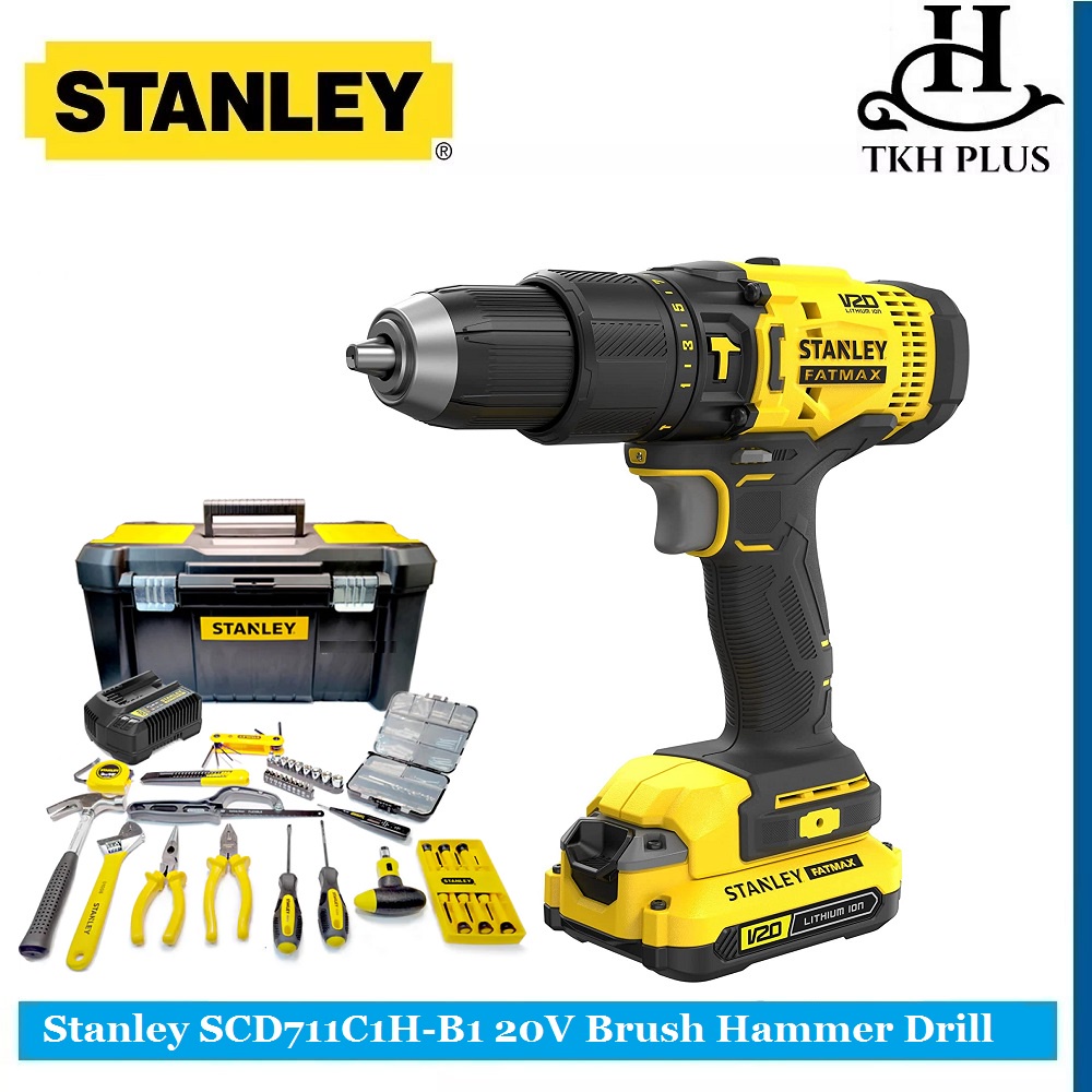STANLEY SCD711C1H-B1 20V Brush Hammer Drill, Hand Tools Set, 1 x 2.0 Ah ...