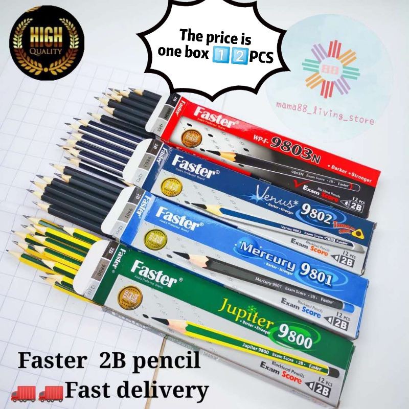 [Ready Stock] Faster 2B pencil 12pcs box 9800/9801/9802/9803/2B铅笔 | Shopee Malaysia