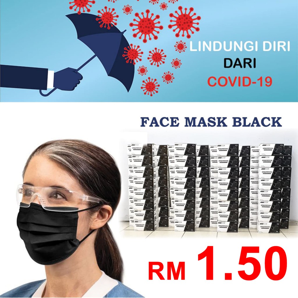 50pcs Full Black colour 3ply Face mask Non Medical Disposable Mask full ...