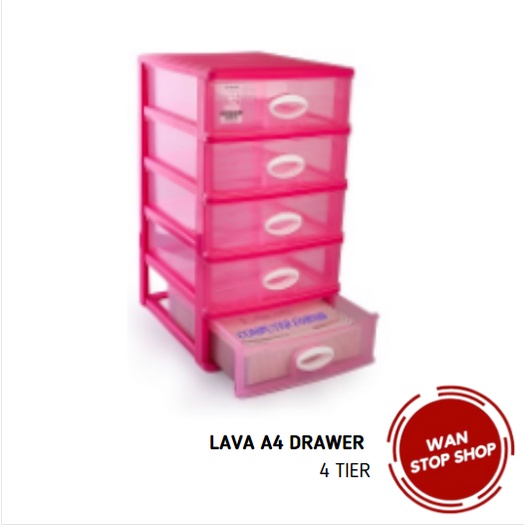 A4 Drawer 4 Tier Large Capacity Pink Transparent Drawer Storage Box ...