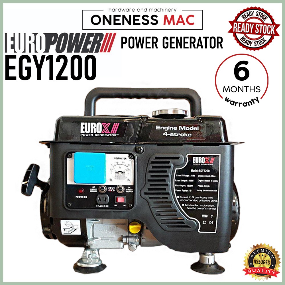 ''EURO-X'' BLACK PORTABLE GASOLINE GENERATOR - 1000W -4 STROKE ENGINE EGY1200 | Shopee Malaysia