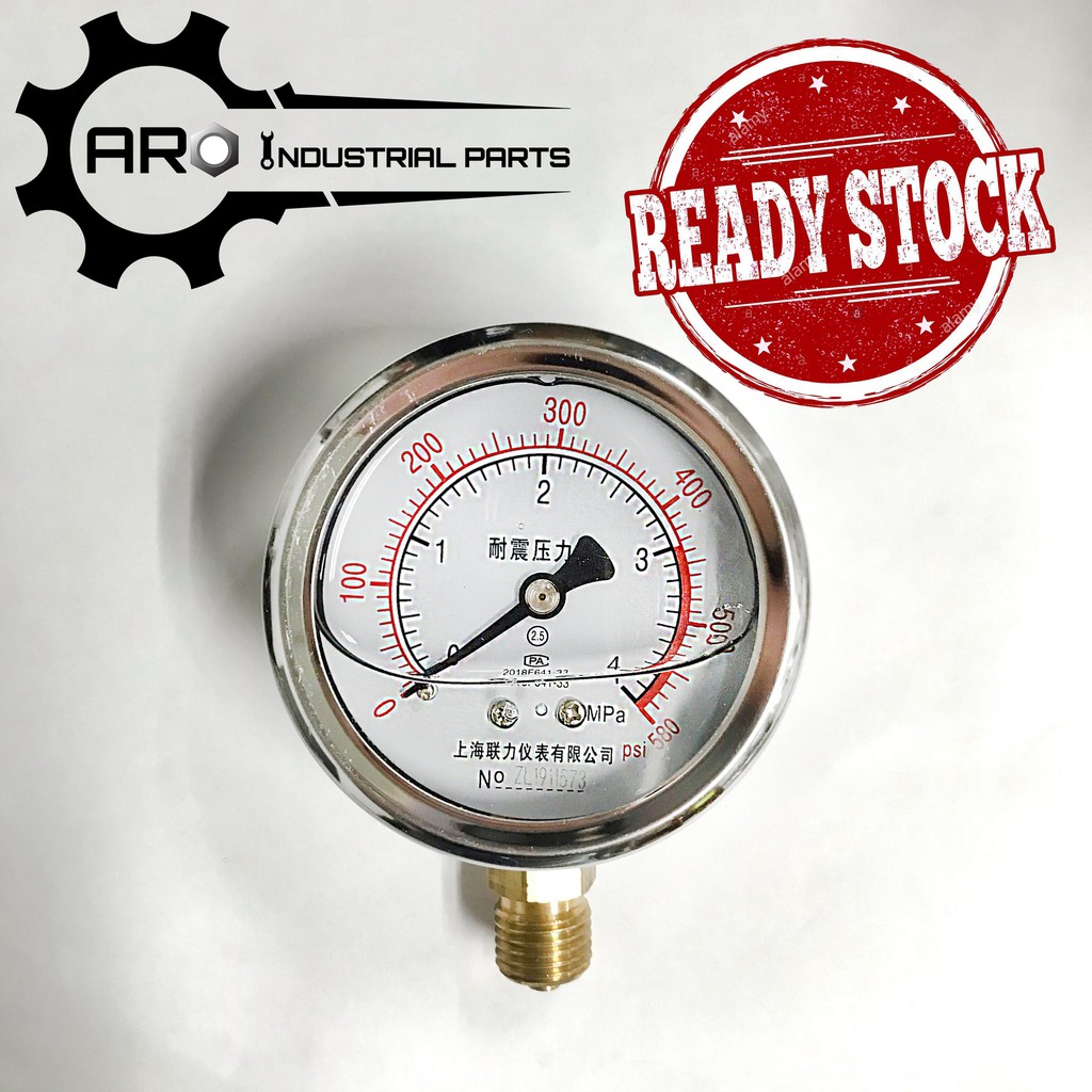 Air Pressure Gauge YN60 Seismic Resistance [Oil Filled] 304 Stainless Steel [0 ~ 4Mpa] M14*1.5 ...