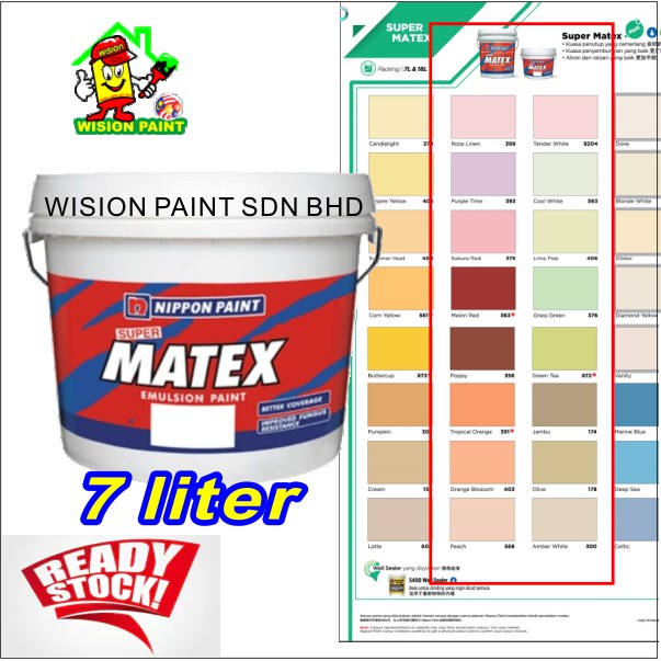 💥OFFER!💥 7L NIPPON PAINT SUPER MATEX INTERIOR EMULSION MATT FINISH WALL PAINT / WISION PAINT B ...
