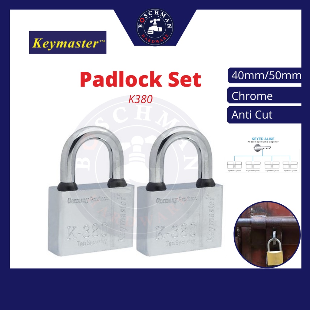 Keymaster K380 Chrome Solid Brass Padlock Set Lock Safety House Lock Door Lock Home Mangga Kunci ...