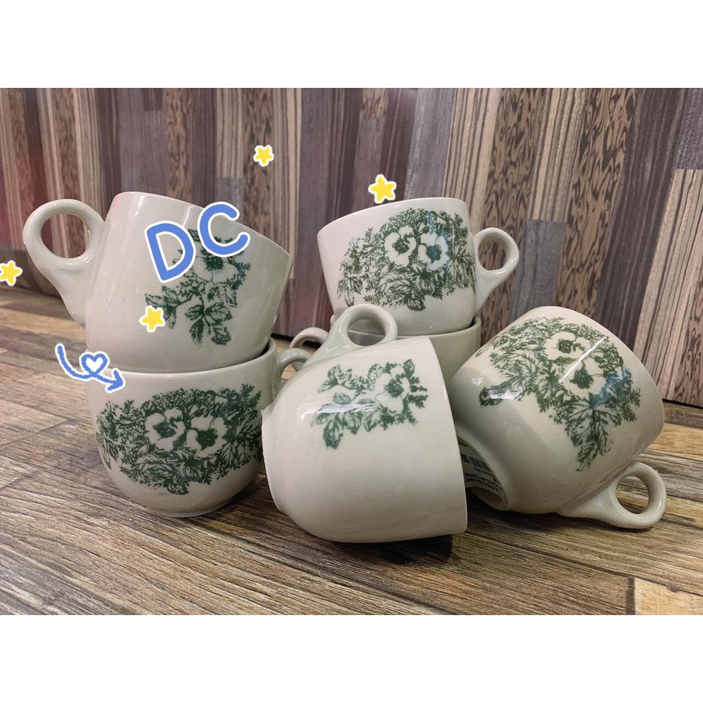 Porcelain Vintage Kopitiam Cup / Traditional Retro Chinese Floral Green ...