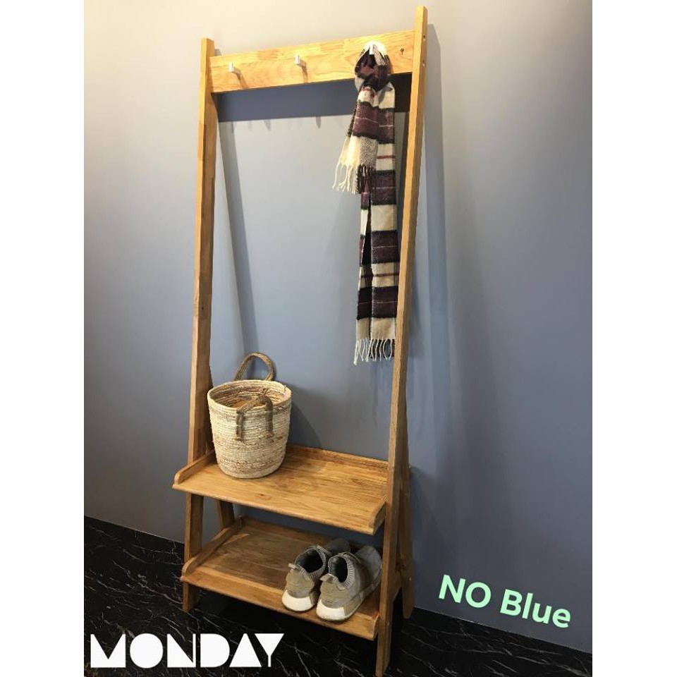 🔥Ready Stock🔥Sweden Design Sold Oak Wood Hanger self Rack with 2 shelf ...