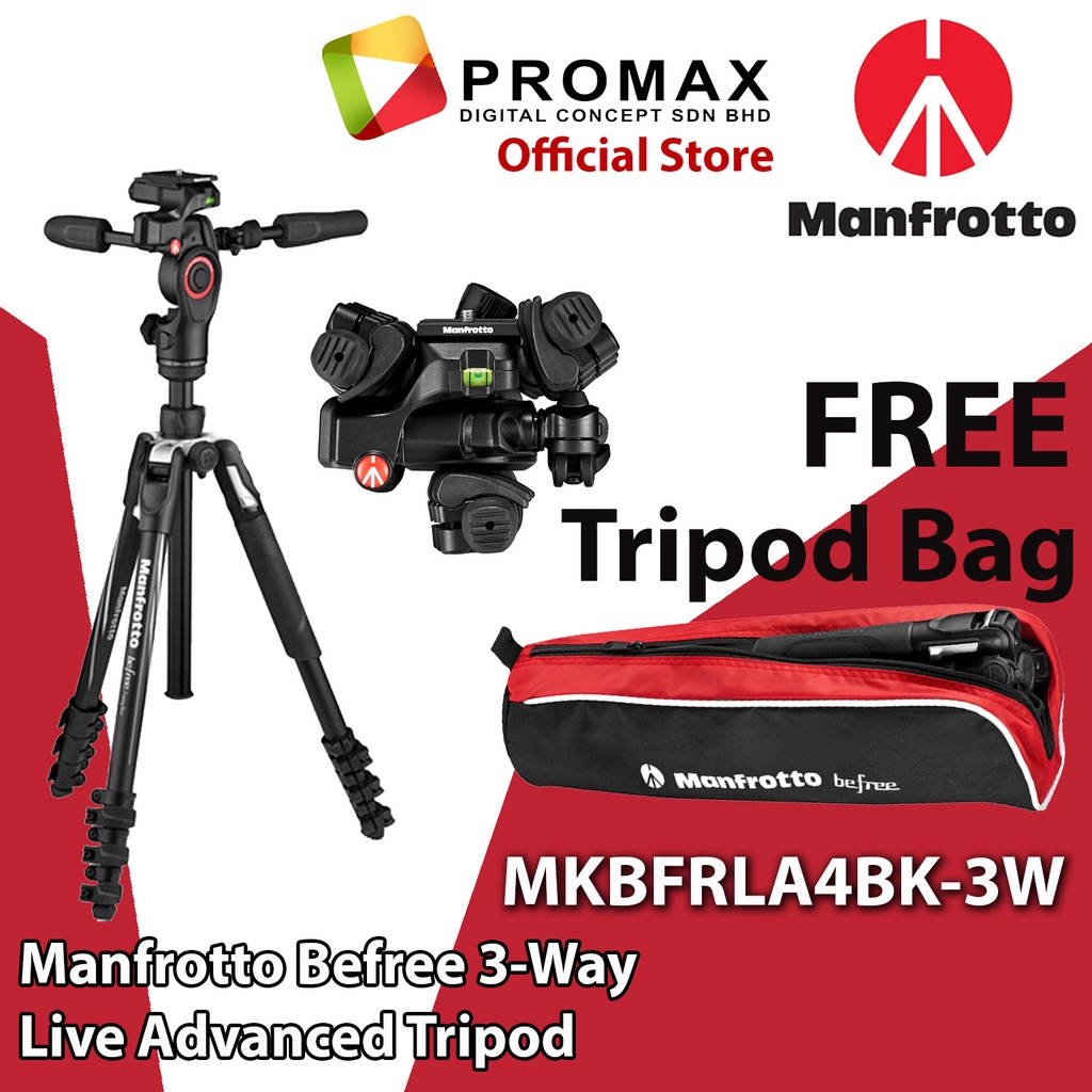 Manfrotto Befree 3-Way Live Advanced Tripod MKBFRLA4BK-3W for Photography and Videography ...
