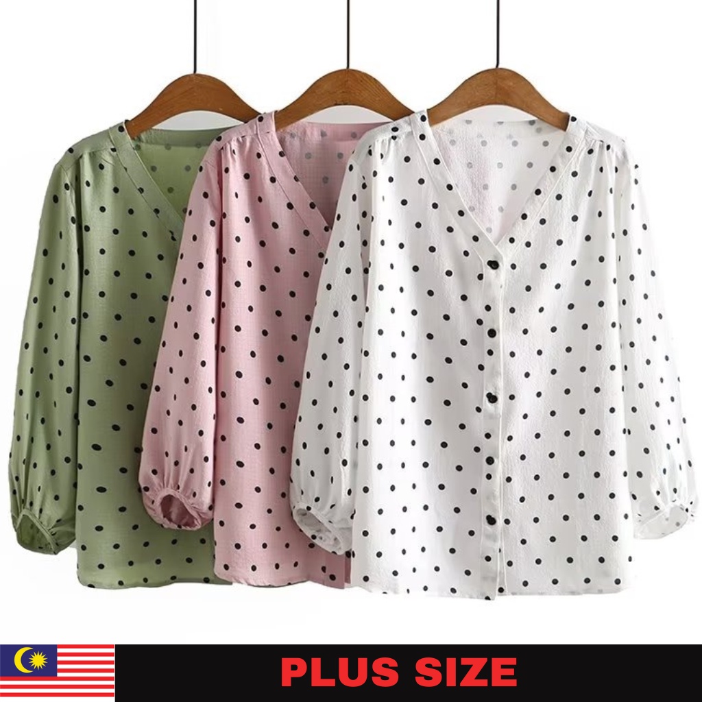 Dottie plus size polka dot blouse | Shopee Malaysia