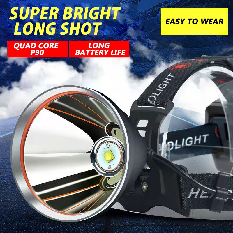 Quad Core LED P90 Headlamp, 90000 Lumen Super Bright Headlamps USB ...