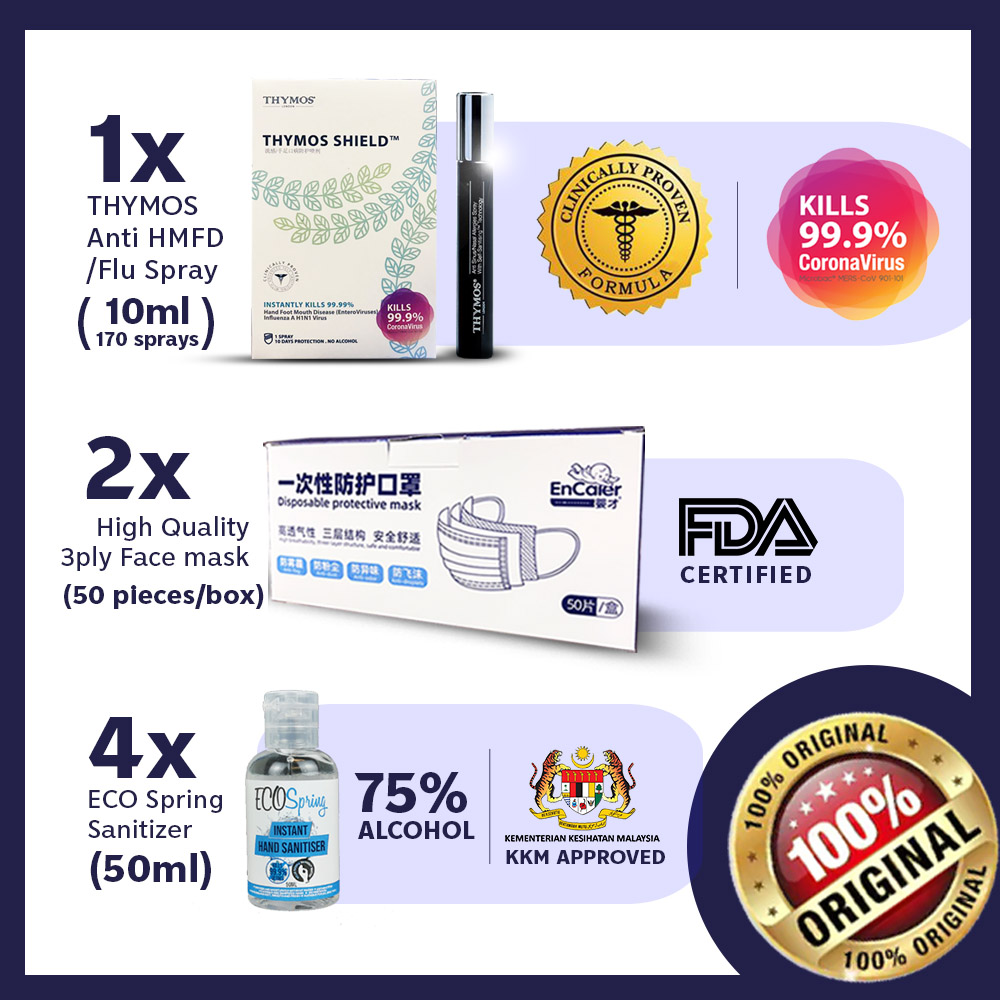 【Sanitiser For Kids HFMD】1x 10mL Thymos + 4x Ecospring 50mL + 100pcs ...