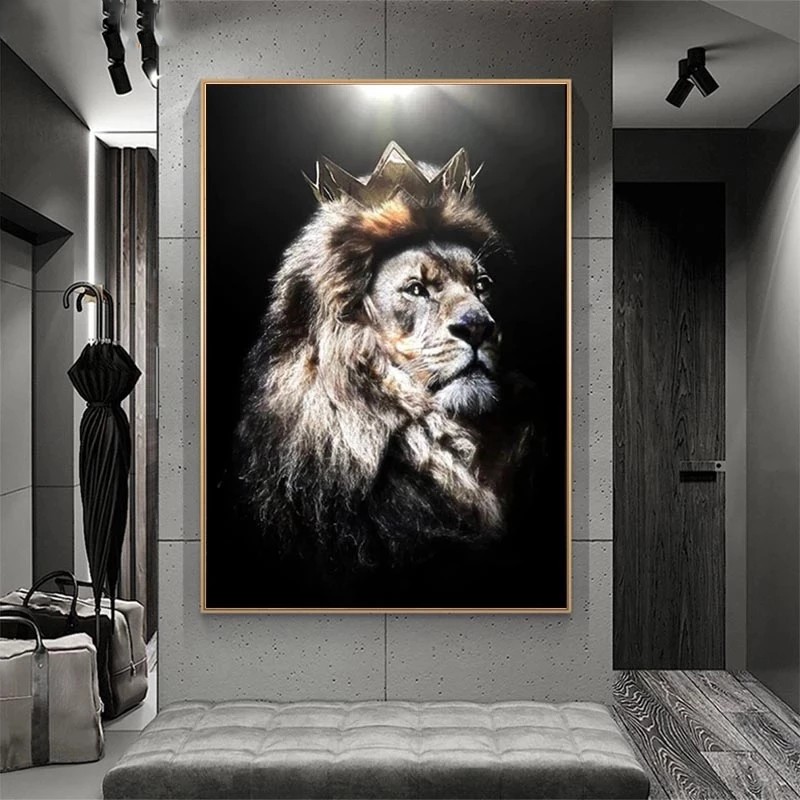 Modern Animal Art Lion Head And Crown Mural Living Room Decoration ...