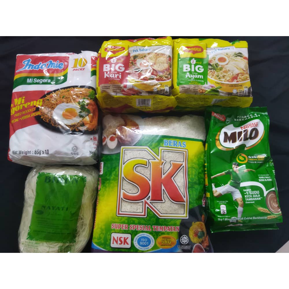 (Package D) Barangan Makanan Asas Groceries Food Bucket Maggie Packs ...