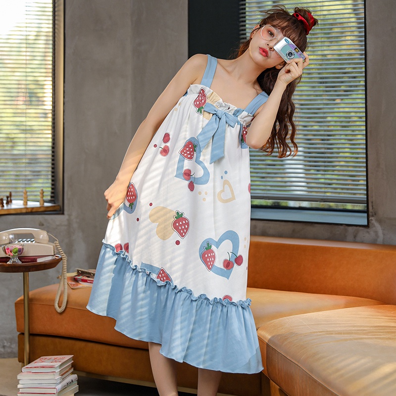 Baju Tidur Seksi Cotton Sleeping Dress perempuan Plus Size pyjamas ...
