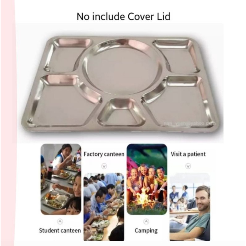 Divided Food Tray Plate Rectangle Stainless Steel Lunch Dinner 6 ...