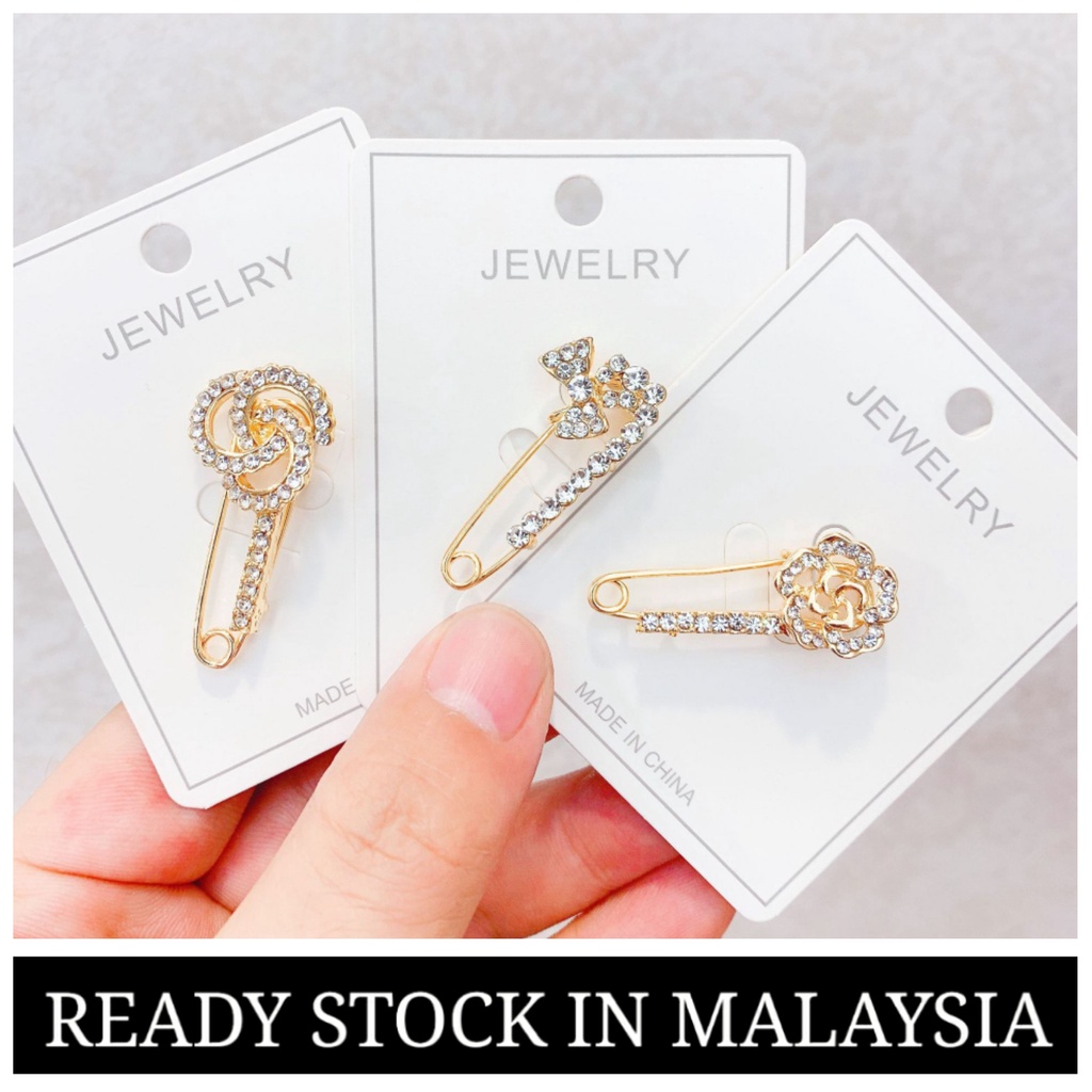 4cm Premium Diamond Pearls brooch Muslimah Hijab Pin Kerongsang Cincin ...
