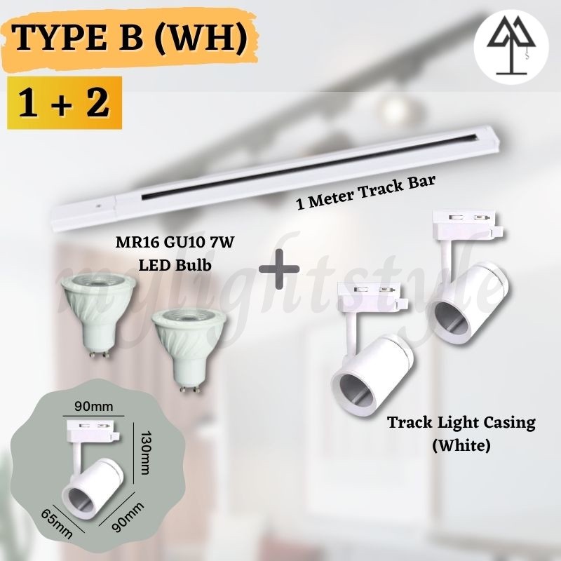 Track Light Set Casing White LED MR16 GU10 Bulb Spotlight Ceiling Light ...