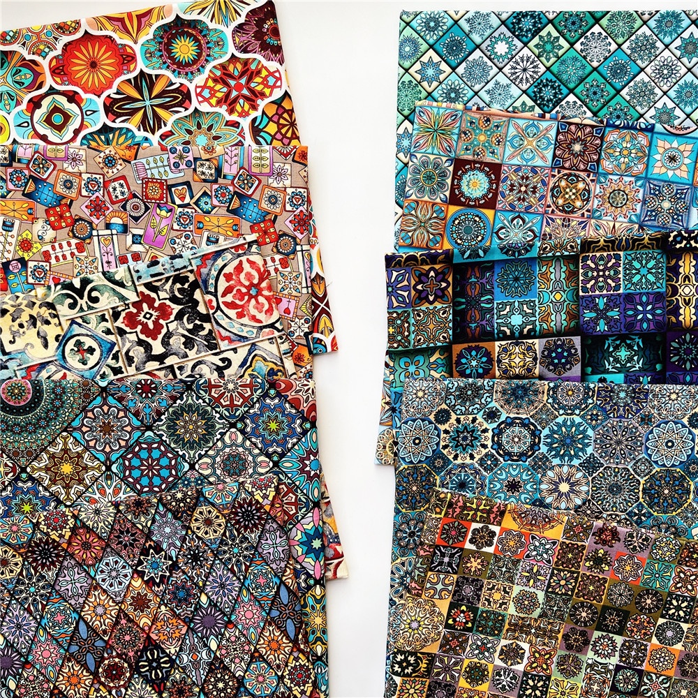 Retro Bohemian Style Mandala 100% Cotton Printed Boho Fabric Sewing DIY ...