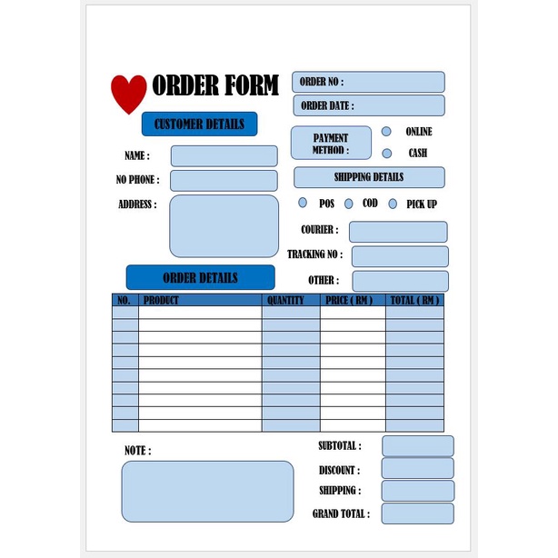 ORDER FORM SAIZ A5 & A4 50 PAGES sesuai dijadikan resit atau rekod ...