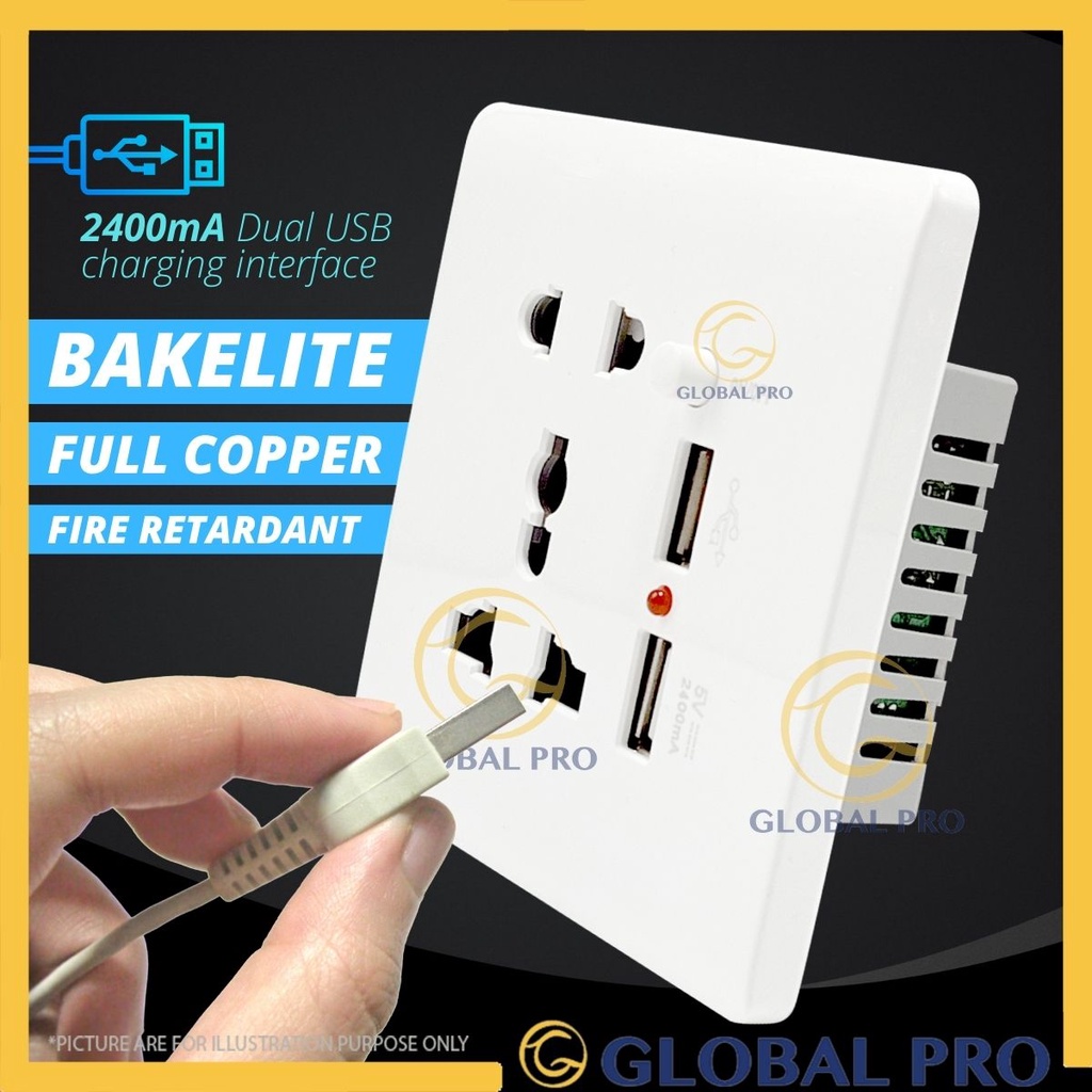 PREMIUM 2400mA USB Switch Socket Dual USB Multi Socket Universal Switch ...