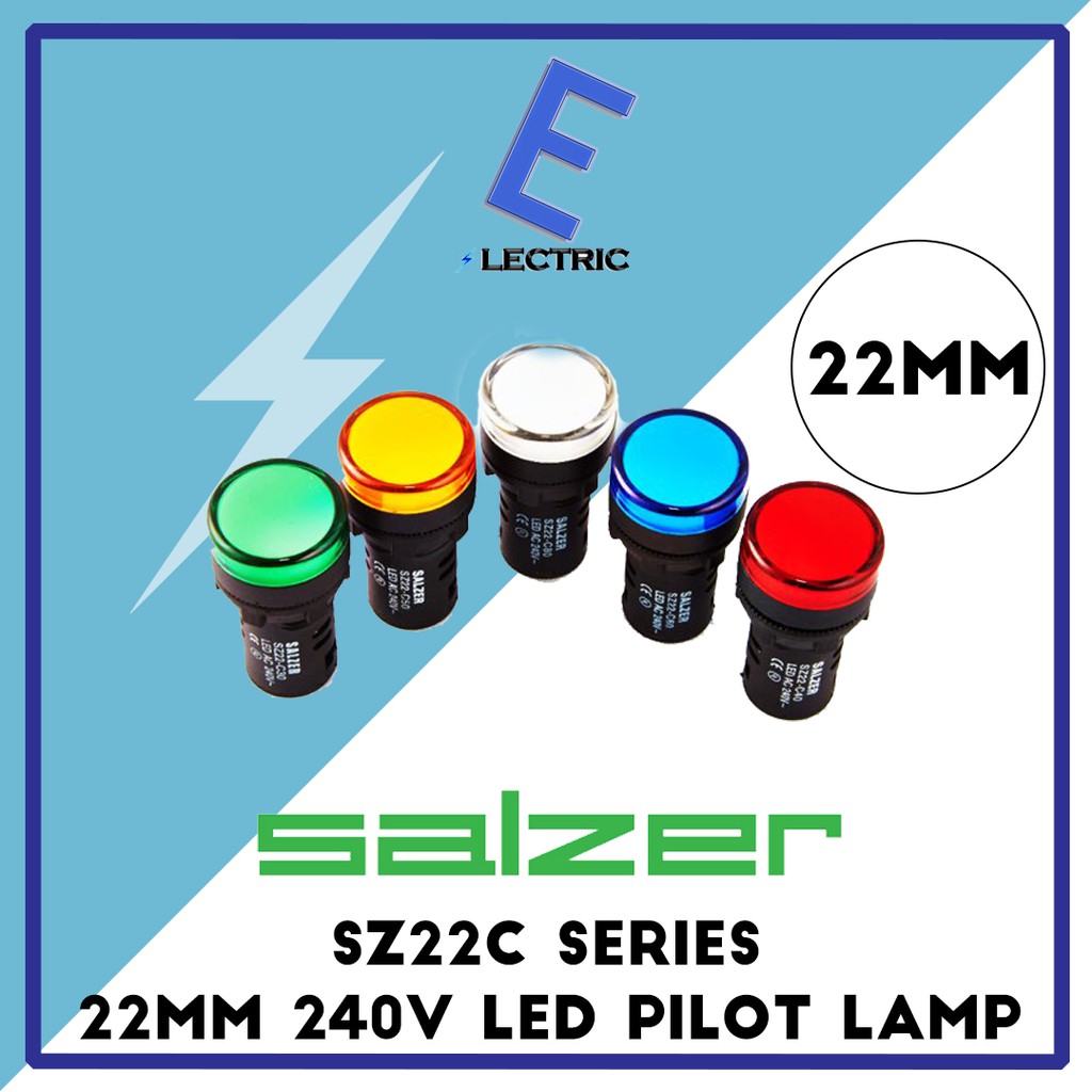 SALZER SZ22C Series 22mm 240V LED Pilot Lamp - Red/Green/Yellow/Blue ...