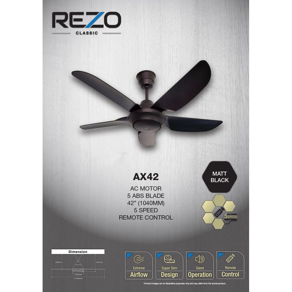 REZO AX42” 5 SPEED AC MOTOR ABS CEILING FAN WITH REMOTE CONTROL ...