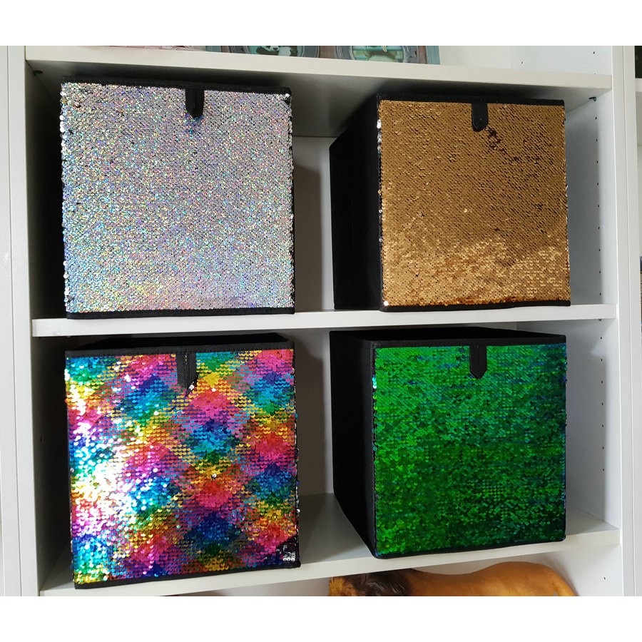 26.7x26.7x28cm Sequins Non-Woven Square Storage Box Suit IKEA Rack ...