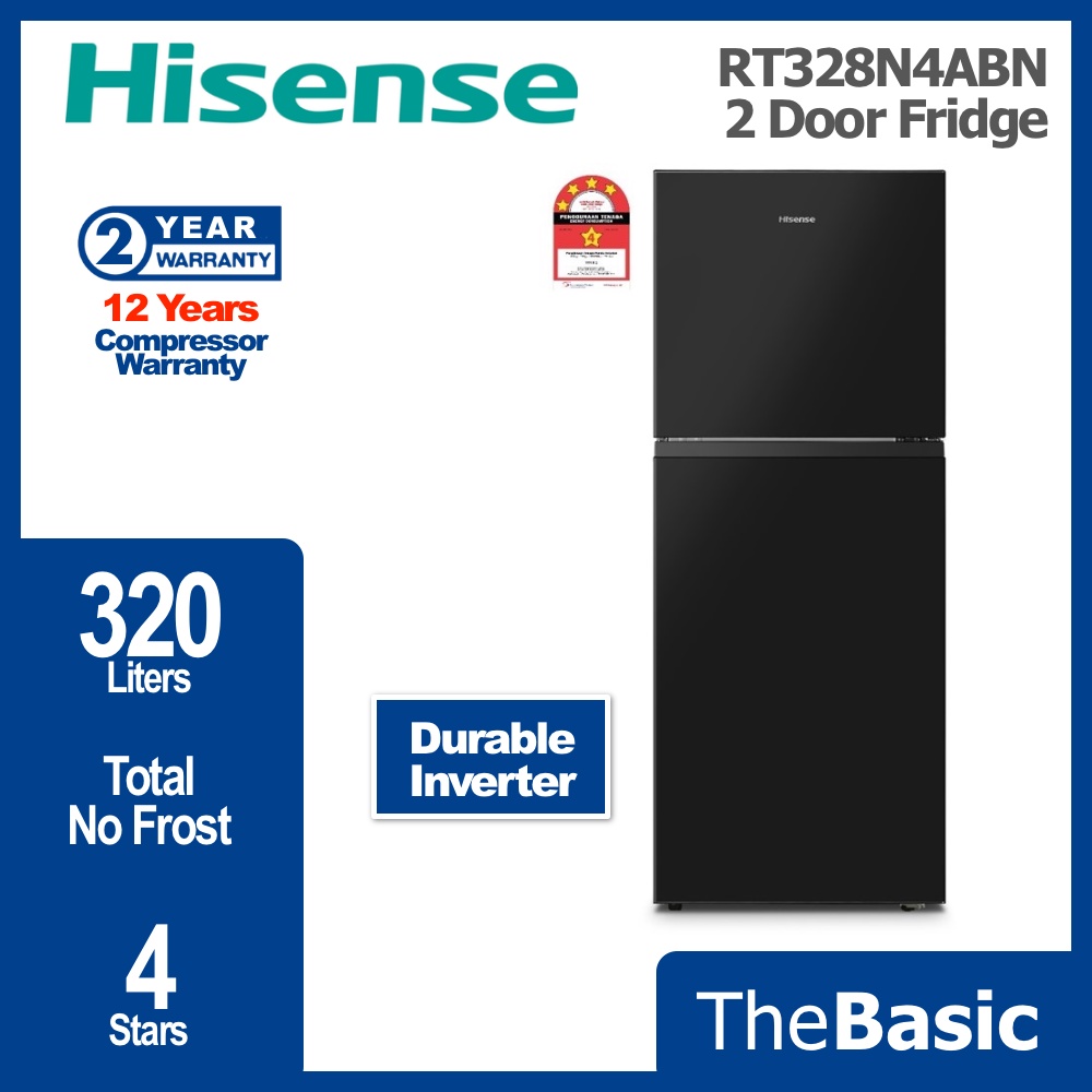 HISENSE 2 Door Fridge 320L Inverter Refrigerator (RT328N4ABN / RT328 ...