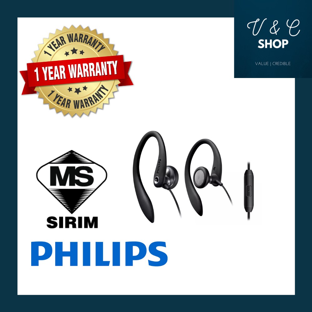 PHILIPS HEADPHONES EARHOOK HEADPHONE WITH MIC SHS3305BK/10 耳机 | Shopee ...