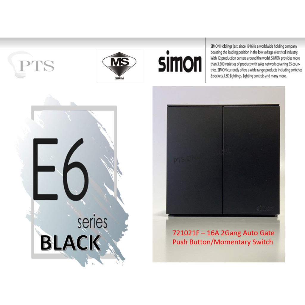 SIMON E6 BLACK - Suis 16A 2Gang Auto Gate Push Button / Momentary ...