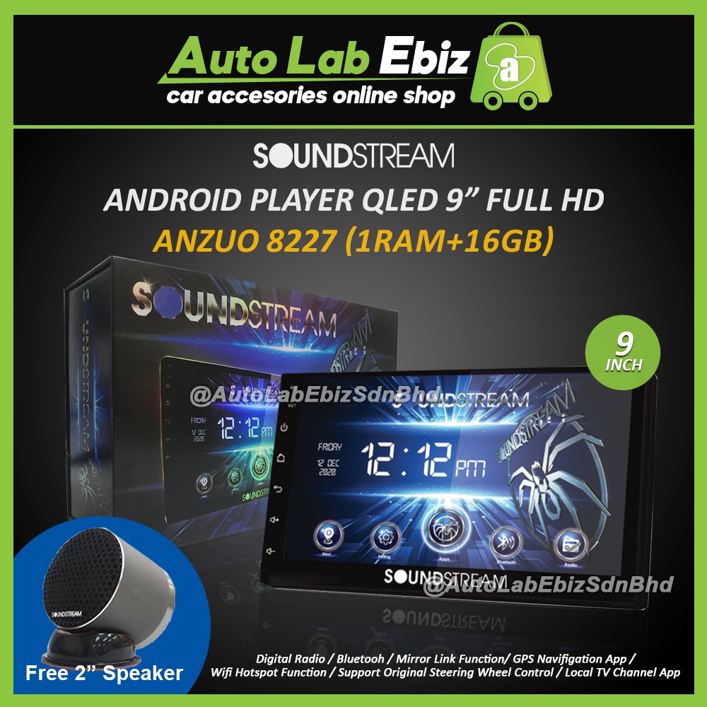 SoundStream (1RAM+16GB) Big Screen Android Player 8227 Qled 9" / 10 ...